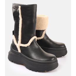 Winterboots Buffalo "OLYMPIA FOLD BOOT WARM", Damen, Gr. 37, schwarz, Lederimitat, Textil, Schuhe Winterboots, Plateauboots, Snowboots mit umschlagbarem Kragen
