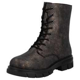 Rieker Damen Schn&uuml;rboots, Gr. 39, schwarz, Lederimitat, metallic, Schuhe, Stiefelette, Blockabsatz, mit zus&auml;tzlichem Innenrei&szlig;verschluss