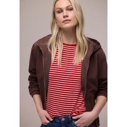 Street One Damen Rundhalsshirt, rot, Gr. 44, gestreift, Stoff, 95% Viskose, 5% Elasthan, Shirts, Rundhalsausschnitt