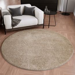 Teppich Wecon Home "Wogh", sand beige, H:25mm &Oslash;:120cm, Polyester, Teppiche, Teppich, Kurzflor, maschinell gewebt, robust, Wohn- & Schlafzimmer, einfarbig