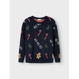 name it Kinder Weihnachtspullover "NKNRASKO LS KNIT BOX"navy blazer, Gr. 122, gemustert, Strick, Obermaterial: 100% Polyacryl, Pullover