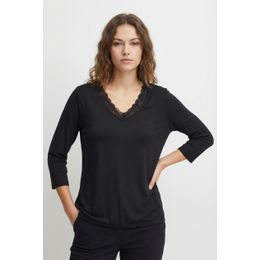 Only CARMAKOMA Damen Langarmshirt "CARJULIA LACE V-NECK 3/4 TOP JRS", schwarz, Gr. M, unifarben, Jersey, Obermaterial: 65% Polyester, 35% Viskose,
