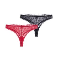 Tanga Dorina "Perfect Lace", Damen, Gr. M, rot, schwarz, Spitze, Obermaterial: 90% Polyamid, 10% Elasthan, eng, Unterhosen Tanga, aus federleichter Spitze, hochgeschnitten