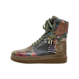 DOGO Damen Schn&uuml;rboots "Future High Top Boots Bear And Flowers Damen Stiefeletten", Gr. 40, schwarz, Lederimitat, Schuhe, Handgefertigt