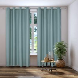 Vorhang Kutti, B:140cm H:245cm, blau, Polyester, Wohnzimmer, Gardinen, "Dimout", Verdunkelung, Thermo, isolierend, einfarbig