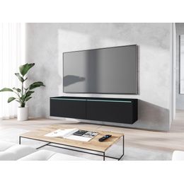Lowboard Home Affaire "LOWBOARD D, wahlweise mit oder ohne Beleuchtung", schwarz (graphite schwarz matt), B:140cm H:30cm T:33cm, Sideboards, Lowboard, modernes TV-Board ohne Griffe, mit viel Stauraum,stehend und h&auml;ngend