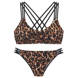 Bruno Banani Damen Bustier-Bikini, braun, Gr. 34, kontrastfarbene Details, Recycling-Polyamid, Bikini-Sets, mit kontrastfarbigen Details