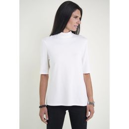 Seidel Moden Damen Stehkragenshirt, wei&szlig;, Gr. 42, unifarben, Jersey, Obermaterial: 96% Viskose, 4% Elasthan, Shirts, im h&uuml;ftlangen Schnitt, MADE IN