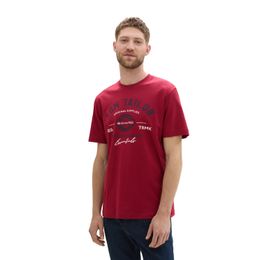 Tom Tailor Herren T-Shirt, rot, Gr. S, bedruckt, Single Jersey, Obermaterial: 100% Baumwolle, Shirts, mit gro&szlig;em Logofrontprint
