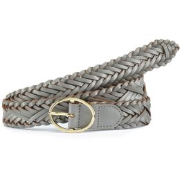 Lascana Damen Lederg&uuml;rtel "H&uuml;ftg&uuml;rtel, Flechtg&uuml;rtel, Anzugg&uuml;rtel, Hoseng&uuml;rtel, G&uuml;rtel", grau, Basic, Gr. 105, Fischgratmuster, Flechtoptik, Leder,