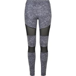 Urban Classics Damen Leggings "Urban Classics Damen Ladies Tech Mesh AOP Leggings", schwarz-wei&szlig;, Gr. M, 77% Polyester, 23% Elasthan, Hosen