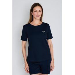 JOOP! T-Shirt JOOP "Comfort", Damen, Gr. 34, navy, Interlock, Obermaterial: 80% Baumwolle, 20% Elasthan, Basic h&uuml;ftbedeckend, Rundhals, Shirts T-Shirt, mit Rundhalsausschnitt und kurzem Arm, Cotton-Mix