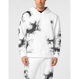 Plein Sport Herren Kapuzensweatjacke "Splash", schwarz-wei&szlig;, Gr. L, Obermaterial: 13% Polyester, 87% Baumwolle, Sweatjacken