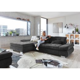 Ecksofa DIE PLANBAR "MP-IN17004 L-Form, Breite 331 cm, wahlweise weitere Funktionen", schwarz, B:331cm H:84cm T:124cm, 100% Polyester, Sofas, Ecksofa, Federkern-Polsterung, inkl. Sitztiefenverstellung
