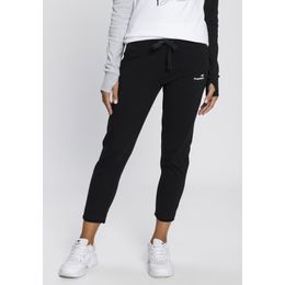 Jogginghose Kangaroos, Damen, Gr. 32, N-Gr, schwarz, Sweatware, Obermaterial: 95% Baumwolle, 5% Elasthan, kontrastfarbene Details, unifarben, bequem kn&ouml;chelfrei, Hosen Jogginghose, in 7/8-L&auml;nge mit Logo-Druck, Topseller