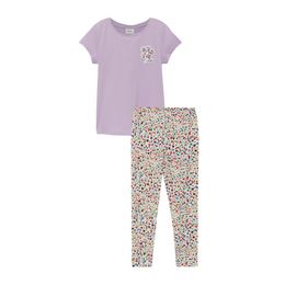 Shirt & Leggings s.Oliver JUNIOR, M&auml;dchen, Gr. 92/98, lavender, wei&szlig; aop, Jersey, Obermaterial: 95% Baumwolle, 5% Elasthan, bedruckt, unifarben, KOB Set-Artikel Shirt & Leggings, 2er Set, gemusterte Leggings und Sommershirt, f&uuml;r Girls