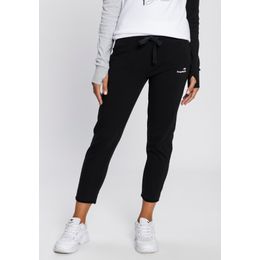 Jogginghose Kangaroos, Damen, Gr. 34, N-Gr, schwarz, Sweatware, Obermaterial: 95% Baumwolle, 5% Elasthan, kontrastfarbene Details, unifarben, bequem kn&ouml;chelfrei, Hosen Jogginghose, in 7/8-L&auml;nge mit Logo-Druck, Topseller