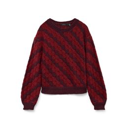 V&eacute;ro Moda VERO MODA Damen Strickpullover "VMBUBLY LS O-NECK PULLOVER BOO", rot, Gr. S, gemustert, Strick, Obermaterial: 100% Polyester, Pullover