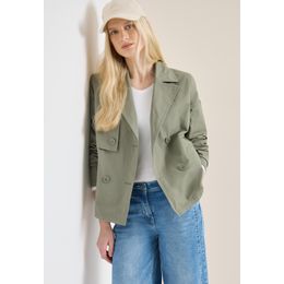 Kurzjacke Cecil, Damen, Gr. XL (44), chlorella gr&uuml;n, Web, Obermaterial: 100% Baumwolle. Futter: 100% Polyester, unifarben, l&auml;ssig geschnitten h&uuml;ftlang, V-Ausschnitt, Jacken Kurzjacke, Trenchcoat mit Reverskragen
