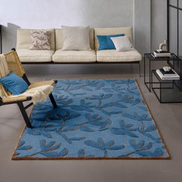 Teppich Wecon Home "Summers Peak", blau multi, B:80cm H:16mm L:150cm, Schurwolle, Teppiche, Teppich, Kurzflorteppich, Naturfaser, floral, Hoch-Tief-Effekt, handgetuftet