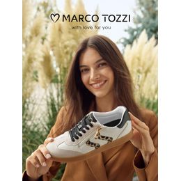 Marco Tozzi Damen Plateausneaker, Gr. 38wei&szlig;, leo, Lederimitat, Textil, Veloursleder, kontrastfarbene Details, Schuhe, Freizeitschuh, Halbschuh,
