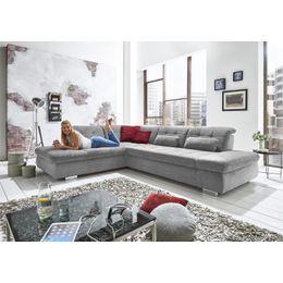 Ecksofa DIE PLANBAR "MP-IN17004 L-Form, Breite 323 cm, wahlweise weitere Funktionen", silber, B:323cm H:84cm T:124cm, 100% Polyester, Sofas, Ecksofa, Federkern-Polsterung, inkl. Sitztiefenverstellung