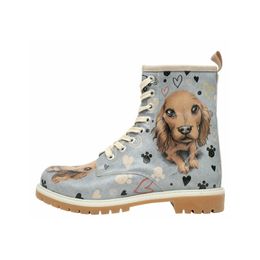 DOGO Damen Schn&uuml;rboots "Long Boots Schn&uuml;rstiefel Hello My Hooman Damen Stiefeletten", Gr. 37, blau, Lederimitat, Schuhe, Handgefertigt