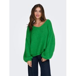 Jacqueline de Yong V-Ausschnitt-Pullover JDY "JDYDINEA L/S REVERSIBLE PULLOV. KNT NOOS", Damen, Gr. S, bright gr&uuml;n, Strick, Obermaterial: 80% Polyacryl, 20% Polyester, unifarben, loose fit h&uuml;ftlang, V-Ausschnitt, weit Strickb&uuml;ndchen, Pullover V-Ausschnitt-Pullover, Kunstfaser, regular fit