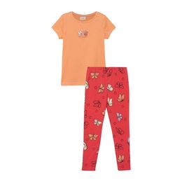 Shirt & Leggings s.Oliver JUNIOR, M&auml;dchen, Gr. 116/122, peach, rot aop, Jersey, Obermaterial: 95% Baumwolle, 5% Elasthan, bedruckt, unifarben, KOB Set-Artikel Shirt & Leggings, 2er Set, gemusterte Leggings und Sommershirt, f&uuml;r Girls