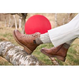 Rieker Damen Winterstiefelette, Gr. 42braun, beige, Lederimitat, Textil, used, Schuhe, Winterboots, Profilsohle, mit wasserabweisender