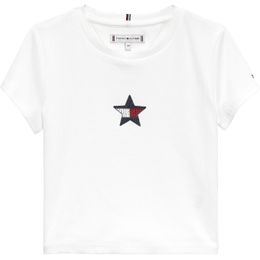 T-Shirt Tommy Hilfiger "STAR FLAG TEE SHORT SLEEVE", M&auml;dchen, Gr. 10 (140), wei&szlig;, Single Jersey, Obermaterial: 93% Baumwolle, 7% Elasthan, unifarben, slim fit normal, Rundhals, abgesteppte Kante, Shirts T-Shirt, Kinder bis 16 Jahre, Logo mit Strass-Steinen