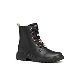Schn&uuml;rboots Geox "J CASEY GIRL Harry Potter", M&auml;dchen, Gr. 28, schwarz, Synthetik, Schuhe Schn&uuml;rboots, Stiefel, Biker Boots mit Blockabsatz