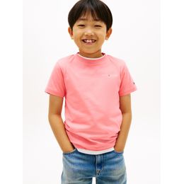 T-Shirt Tommy Hilfiger "MINI CORP T-SHIRT", M&auml;dchen, Gr. 12 (152), tropical blush, Single Jersey, Obermaterial: 100% Baumwolle, unifarben, regular fit normal, Rundhals, abgesteppte Kante, Shirts T-Shirt, Kinder bis 16 Jahre, Rundhals