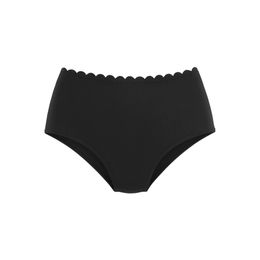 Lascana Damen Highwaist-Bikini-Hose "Scallop", schwarz, Gr. 34, unifarben, Microfaser, Microfaser, Badehosen, mit gelaserter Wellenkante