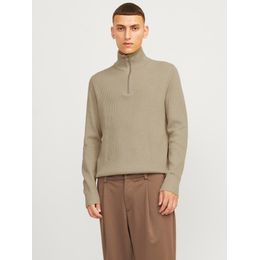 Jack & Jones JACK & JONES Herren Troyer "JJEPERFECT KNIT HALF ZIP SN", beige, Gr. M, unifarben, Strick, Obermaterial: 50% Baumwolle, 50% Polyester, Pullover