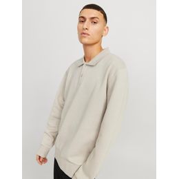 Jack & Jones JACK & JONES Herren Sweatshirt "JJEBRADLEY SWEAT POLO NOOS"moonbeam, Gr. L, unifarben, angeraute Sweatware, Obermaterial: 65% Polyester, 35%
