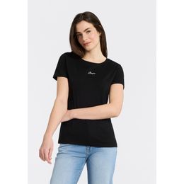 T-Shirt BOSS Orange "Elove Embro Premium Damenmode", Damen, Gr. L (40), schwarz 001, Single Jersey, Obermaterial: 100% Baumwolle, unifarben, schmal normal, Rundhals, Shirts T-Shirt, mit Rundhals, Slim Fit