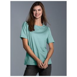 TRIGEMA Damen T-Shirt "TRIGEMA T-Shirt DELUXE Baumwolle mit Kristallsteinen", blau, Basic, Gr. L, Single Jersey, 100% Baumwolle, Shirts