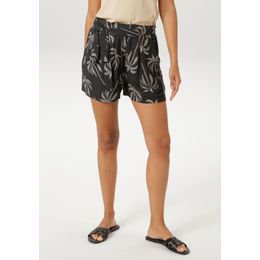 Aniston CASUAL Damen Shorts, schwarz, Gr. 40, bedruckt, Web, Obermaterial: 100% Viskose, Hosen, mit Palmen bedruckt - jedes Teil ein Unikat