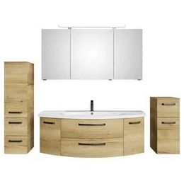 Badm&ouml;bel-Set SAPHIR "Serie 4010 4-teilig Keramik-Waschtisch mit LED-Spiegelschrank", braun (halifax eiche quer nachbildung), B:204cm H:200cm T:49,5cm, Holzwerkstoff, Kastenm&ouml;bel-Sets, Badm&ouml;bel-Set, Badezimmer Set mit Unterschrank, Midischrank, inkl. T&uuml;rd&auml;mpfer