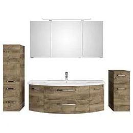 Badm&ouml;bel-Set SAPHIR "Serie 4010 4-teilig Keramik-Waschtisch mit LED-Spiegelschrank", braun (eiche ribbeck quer nachbildung), B:204cm H:200cm T:49,5cm, Holzwerkstoff, Kastenm&ouml;bel-Sets, Badm&ouml;bel-Set, Badezimmer Set mit Unterschrank, Midischrank, inkl. T&uuml;rd&auml;mpfer