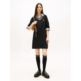 Tommy Jeans Damen Minikleid "TJW BADGE SWEATER DRESS EXT", schwarz, Gr. XS, unifarben mit Farbeinsatz, Strick, Obermaterial: 100% Baumwolle, Kleider