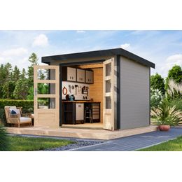 Gartenhaus Karibu "Jupiterino 3, in verschiedenen Farben", wassergrau, anthrazit, ohne Fu&szlig;boden, Blechdach, Massivholz, Gartenh&auml;user, Gartenhaus
