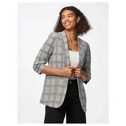 Blusenblazer Pieces "PCBOSELLA 3/4 PRINTED BLAZER NOOS", Damen, Gr. S, schwarz-wei&szlig; (schwarz aop:check), Web, Obermaterial: 98% Polyester, 2% Elasthan, gemustert, kariert, figurumspielend h&uuml;ftbedeckend, V-Ausschnitt, Blazer Blusenblazer, mit 3/4 &Auml;rmel