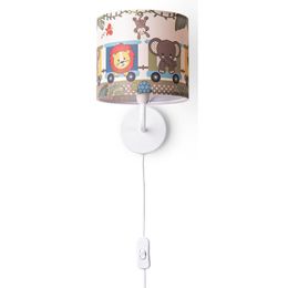 Paco Home Wandleuchte &raquo;Diamond 635&laquo; E14 Kinderlampe Innen Mit &Oslash; 18cm; Zoo Tiere im Zug; Kabell&auml;nge 3m; E14 wei&szlig;