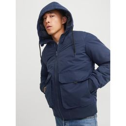 Jack & Jones Jack & Jones Herren Bomberjacke &raquo;JJCONSTRUCT BOMBER mit gl&auml;nzender Oberfl&auml;che&laquo; mit Kapuze blau XS
