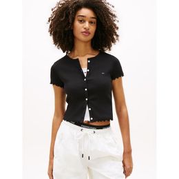 Tommy Jeans Damen Kurzarmshirt &raquo;TJW SS RIB TOP IM&laquo; mit gerippter Struktur, Slim Fit L (40)