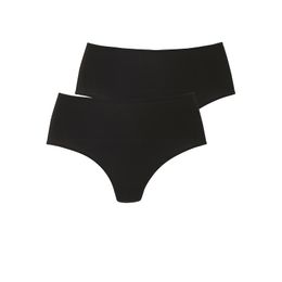 Lascana Damen Lascana High-Waist-String 2er-Pack, aus weicher und hoch elastischer Microfaser schwarz 32/34