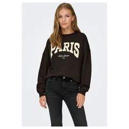 Jacqueline de Yong Sweatshirt JDY "JDYMESA L/S O-NECK EMB SWEAT JRS NOOS", Damen, Gr. S, schwarz (ganache detail:paris cd emb), Sweatware, Obermaterial: 100% Baumwolle, bedruckt, regular fit normal, Rundhals, Rippb&uuml;ndchen, Sweatshirts Sweatshirt, Baumwollmischung, regular fit