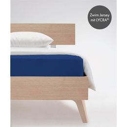 Spannbettlaken Fleuresse "Comfort", blau (nachtblau), B:180cm, Jersey-Elasthan, Obermaterial: 96% Baumwolle, 4% Elasthan (LYCRA), Bettlaken, Spannbettlaken, langlebig & b&uuml;gelfrei,Perfekte Passform durch POWER-STRETCH